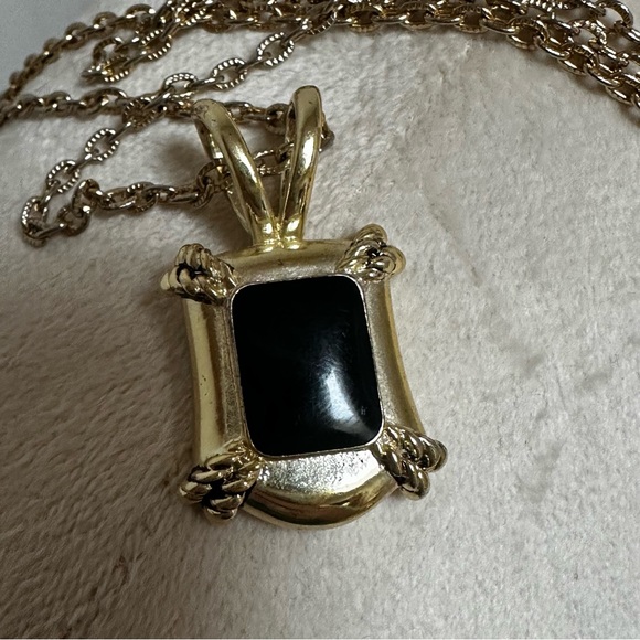 Avon | Jewelry | Avon Stamped Sh Black And Gold Architectural Pendant ...